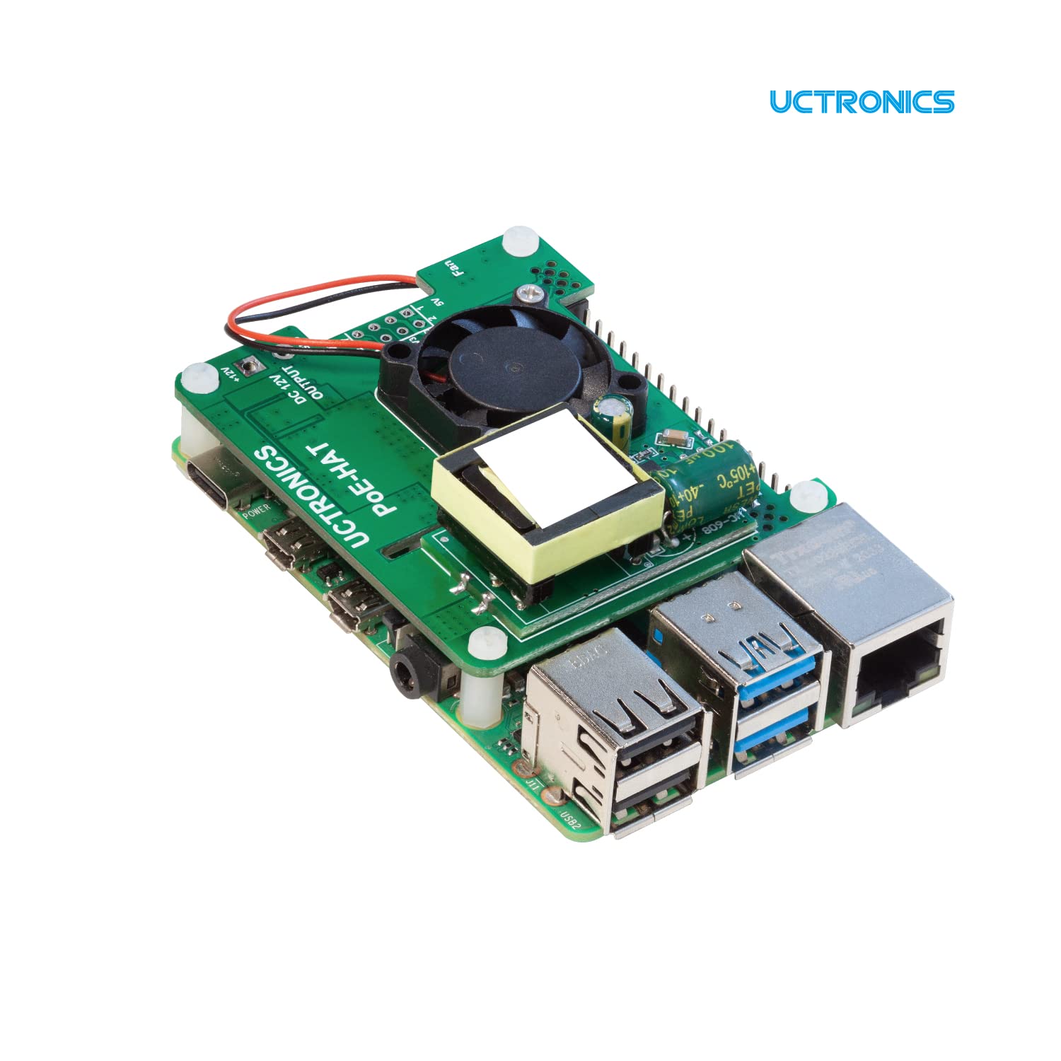 UCTRONICS PoE HAT for Raspberry Pi 4B, Power Over Ethernet Expansion Board for Raspberry Pi 4 B 3 B+, with Cooling Fan