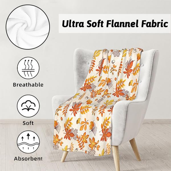 XQWATW Fall Throw Blanket Decor Autumn Leaf Print Soft Warm Blanket Thanksgiving Decoration and Gifts Cozy Fleece Blanket for Bed Sofa Couch 50 x 60 Inch