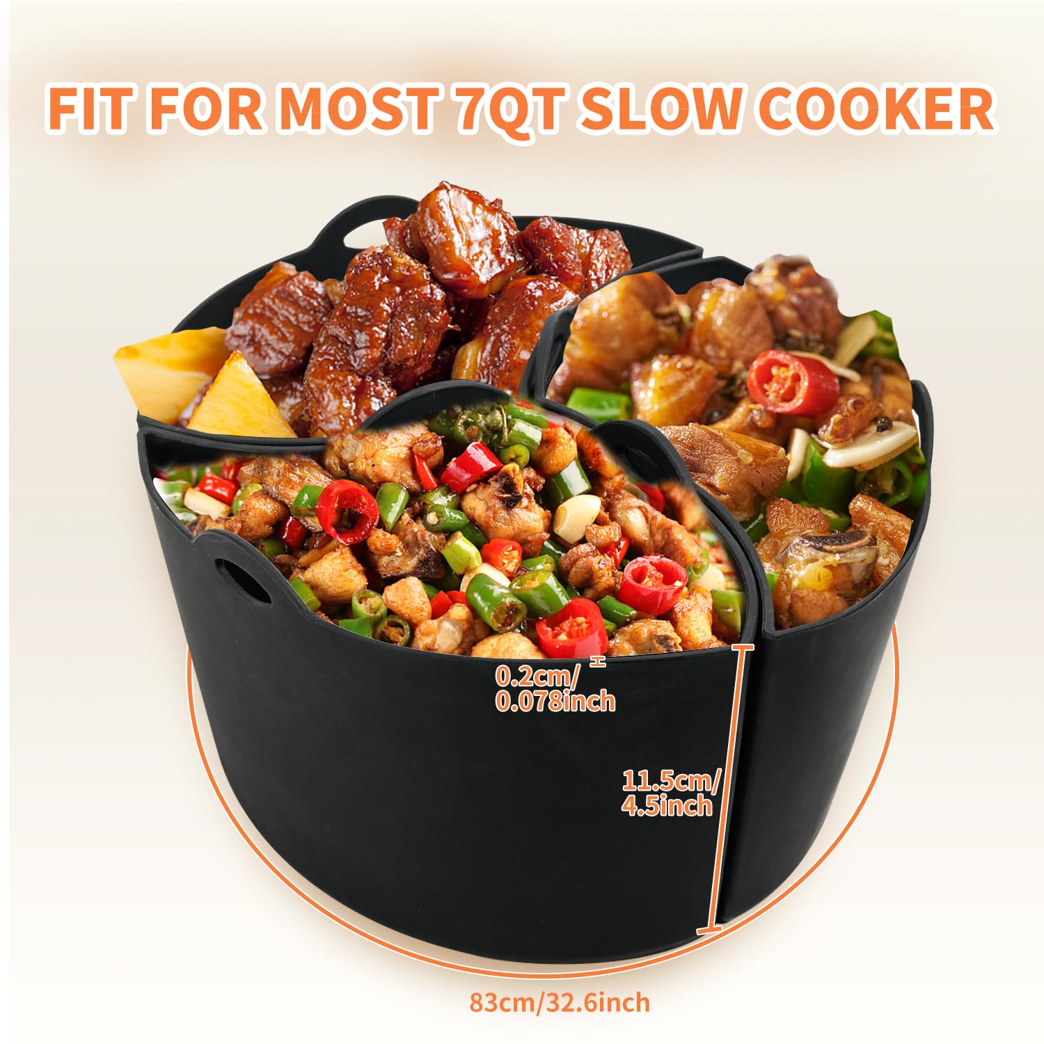 YSF Silicone Slow Cooker Liners, Reusable 3 Divider Inserts, Fits Crock-pot Oval 7 QT 3-in-1 Slow Cooking, Leakproof, Dishwasher Safe, Food-Grade BPA Free, 7 Quart Cook Three Dishes at Once (Black)