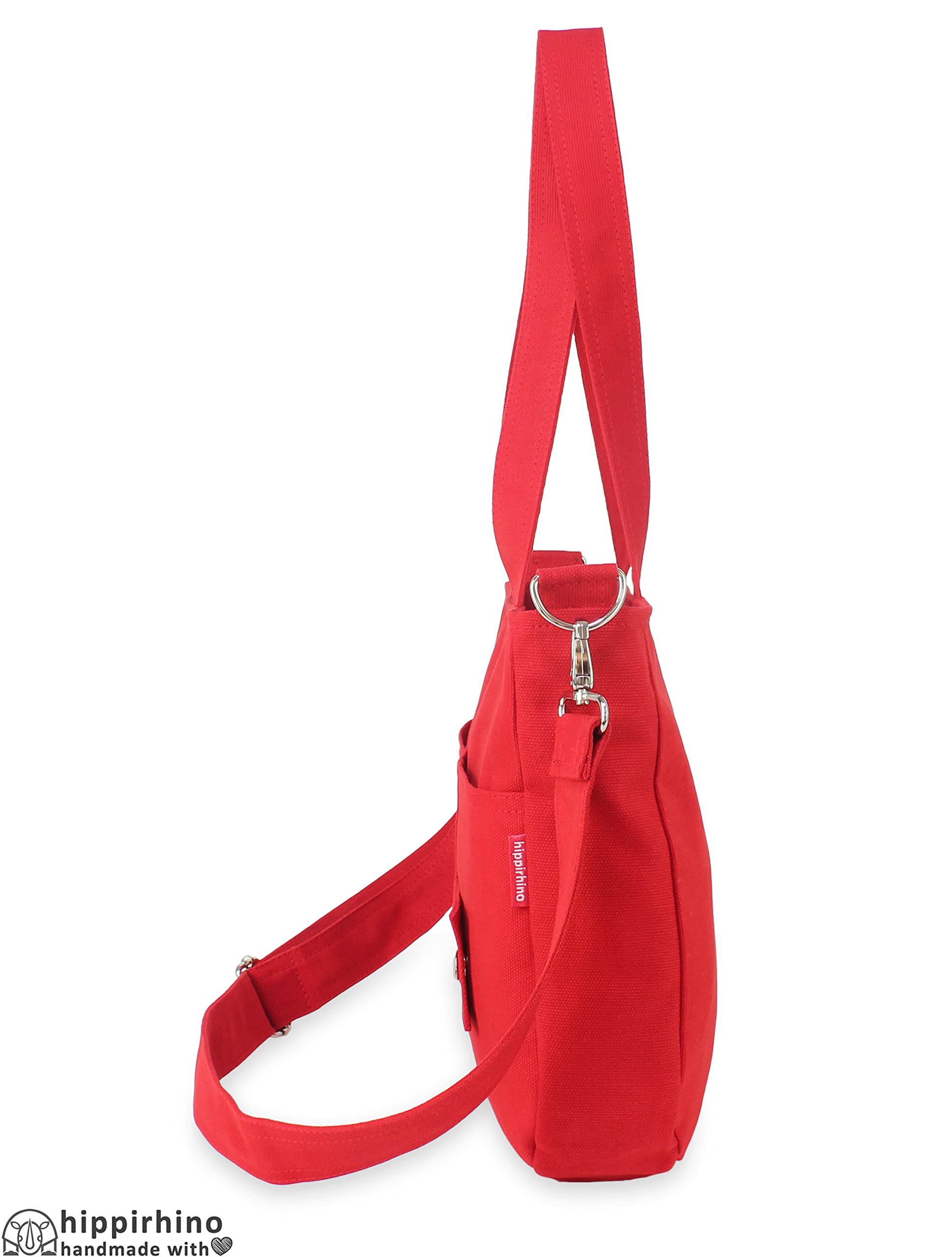Women's Canvas Shoulder Bag Crossbody Detachable Strap Multi Pockets Messenger Bag Zipped Closure Purse Red