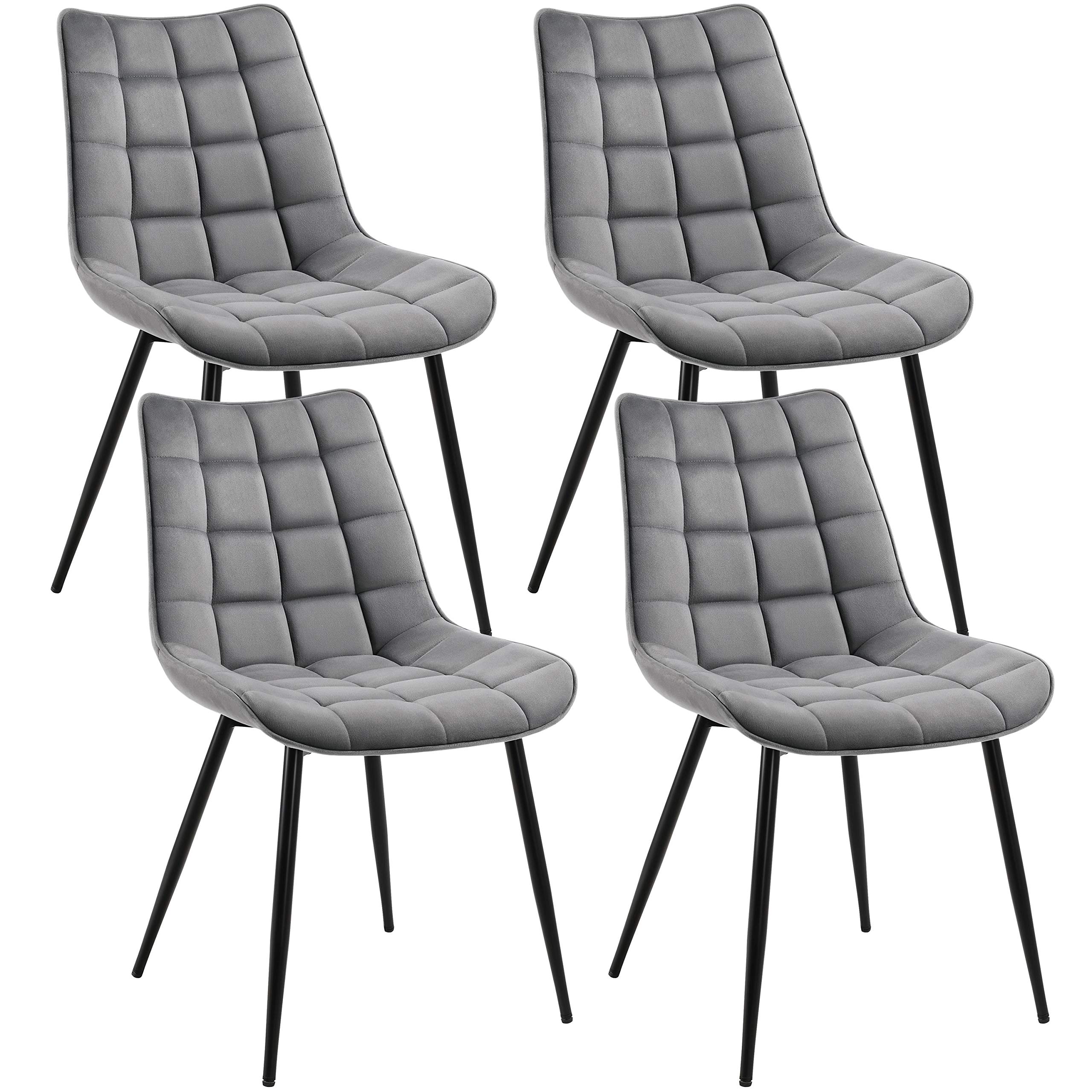 Yaheetech Set of 4 Dining Chairs Velvet Reception Chairs Tufted Accent Chairs with Soft Padded and Metal Legs for Kitchen/Living Room/Lounge/Reception, Gray