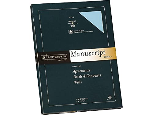 Southworth 25% Cotton Paper Blue Manuscript Covers, 9” x 12.5”, 30 lb. Cover Weight, Blue, 100 Sheets (41S)