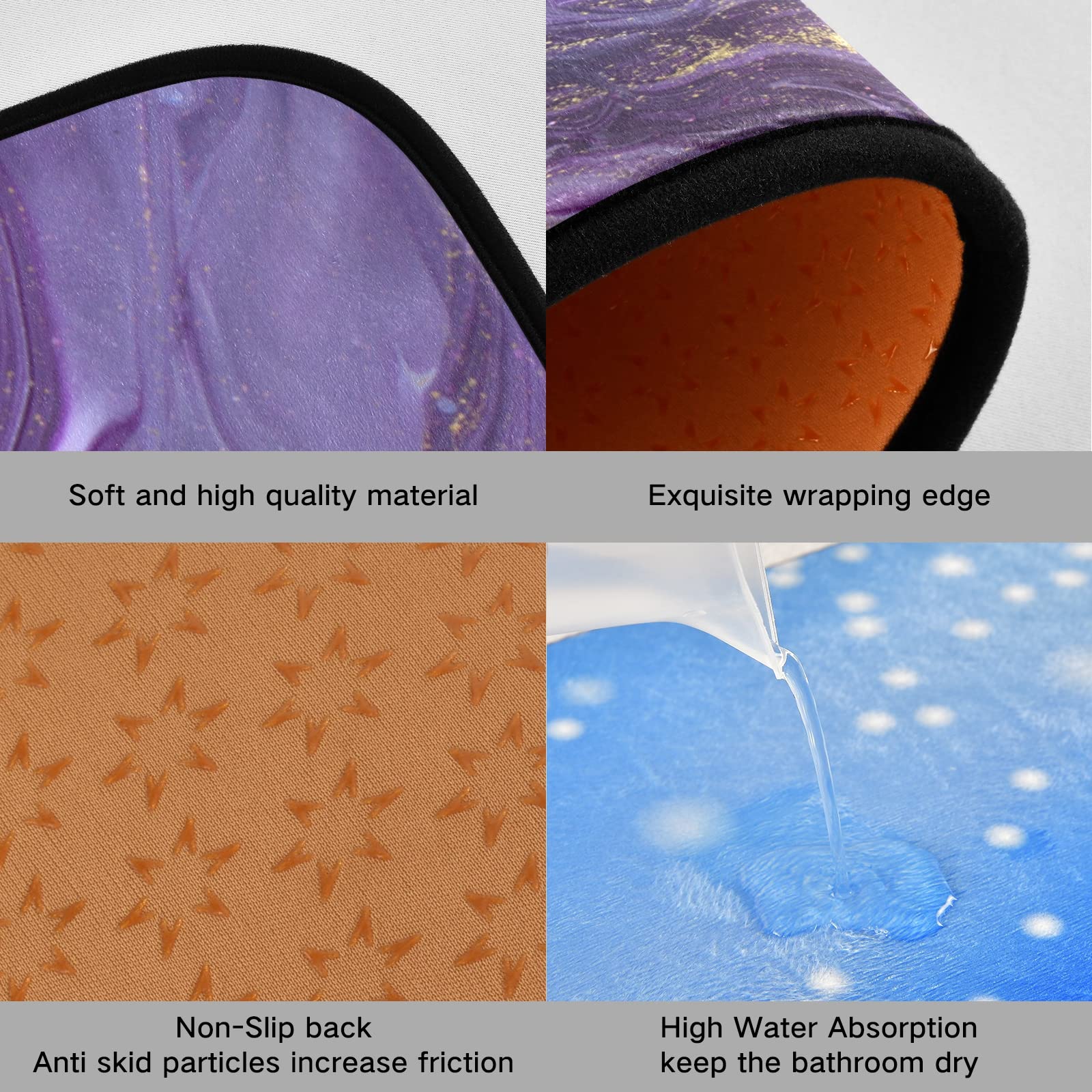 xigua 2 Piece Purple Marble Abstract Pattern Anti-Fatigue Kitchen Rug, Waterproof Non-Slip Kitchen Mats and Comfort Elastic Cotton interlayer Rug for Kitchen, Floor Home, Office, Sink, Laundry