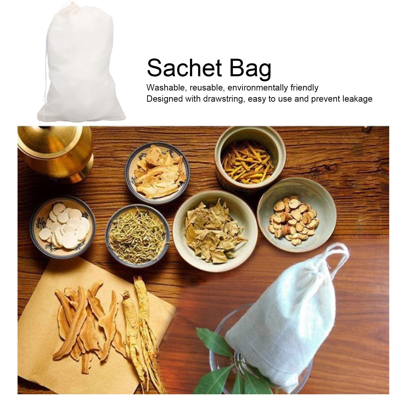 TOTITOM 50PCS 20x30cm Cotton Drawstring Bag Reusable,Muslin Bag Spices Sachet Bag for Household