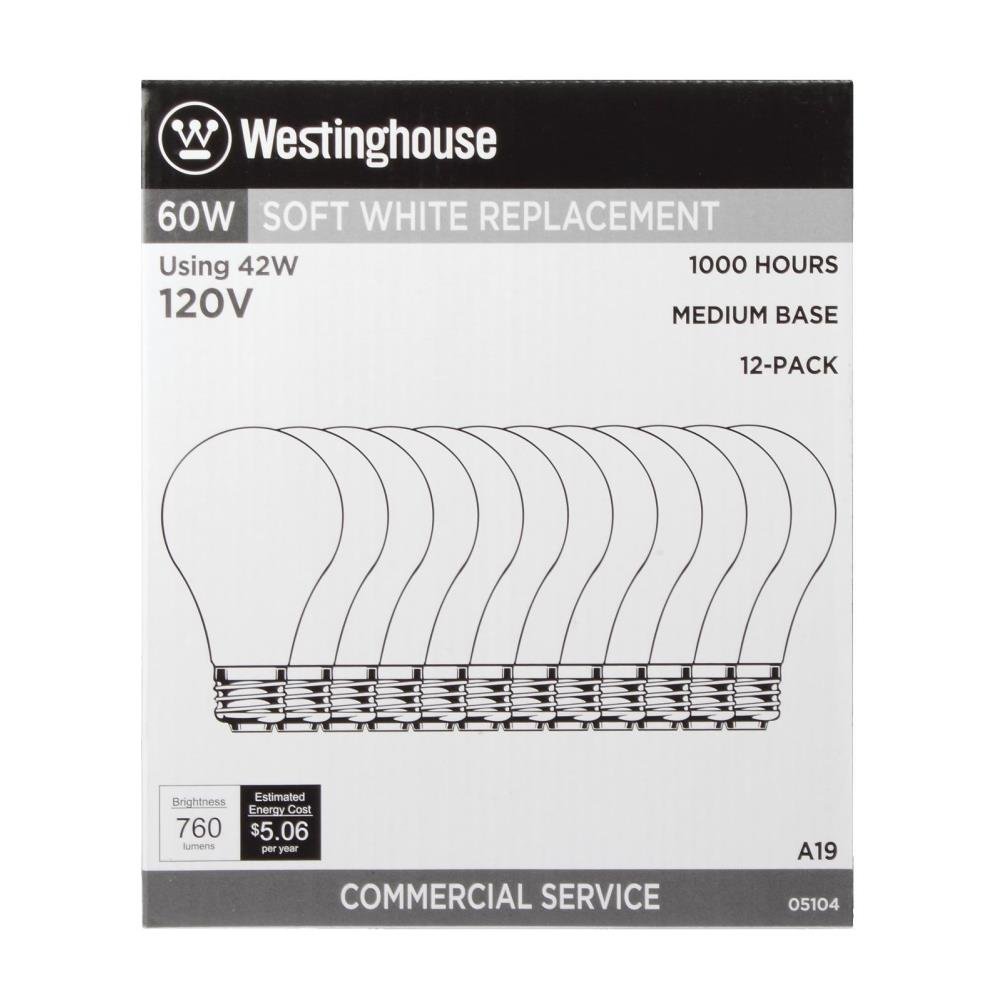 Westinghouse 0510400 42 Watt A19 Eco-Halogen Soft White Light Bulb with Medium Base (12-Pack)