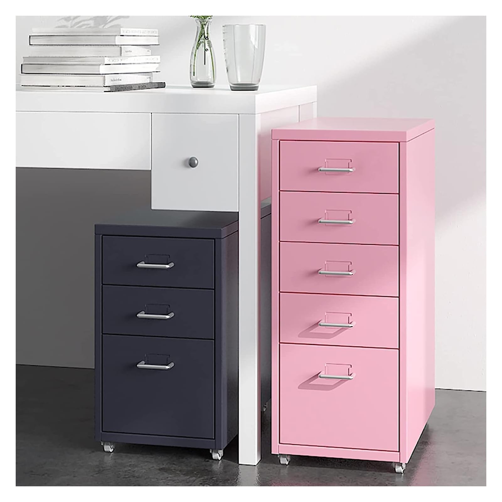 TUBBEK File Cabinet Metal File Cabinet Cabinet with Wheels, 3/5 /6/8 Drawers, Vertical Filing Cabinet for Home/Office, (Color : Pink, Size : 6)