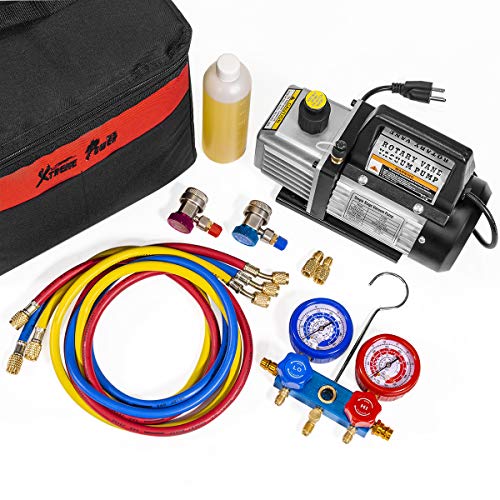 XtremepowerUS 3CFM 1/4 HP Vacuum Pump HVAC R134a R12 R22 R410a A/C Refrigeration AC Manifold Gauge