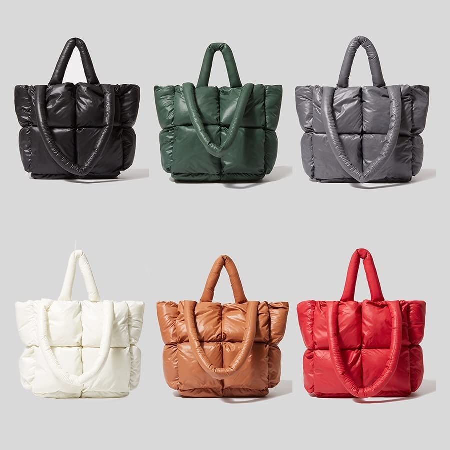 ZOSIVEB Large Puffer Tote Bag Winter Soft Puffer Down Padding Shoulder Bags Trendy Luxury Quilted Padded Handbags for Women (White)
