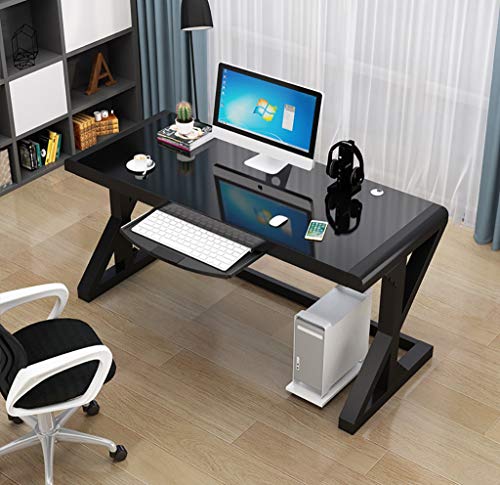 YWDNZ Home Office Desks Computer Desk Furniture/Tempered Glass Computer Desk Desk, X-Shaped Steel Frame Home Office Computer Desk, Workstation, (Color : A)