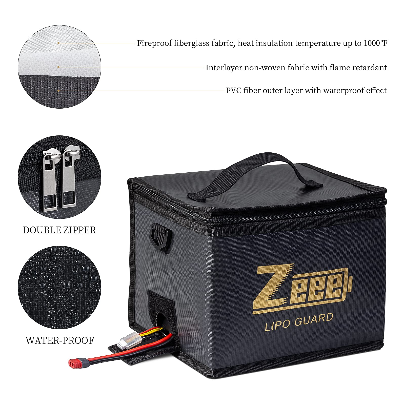 Zeee Lipo Bag Fireproof Battery Safe Bag Explosionproof Bag Lipo Battery Storage Guard Safe Pouch for Charge and Storage (2 Pack)