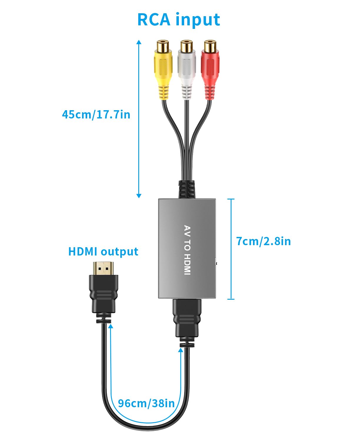 Tengchi RCA to HDMI Converter, Composite to HDMI Adapter Support 1080P PAL/NTSC Compatible with PS one, PS2, PS3, STB, Xbox, VHS, VCR, Blue-Ray DVD Players-Grey