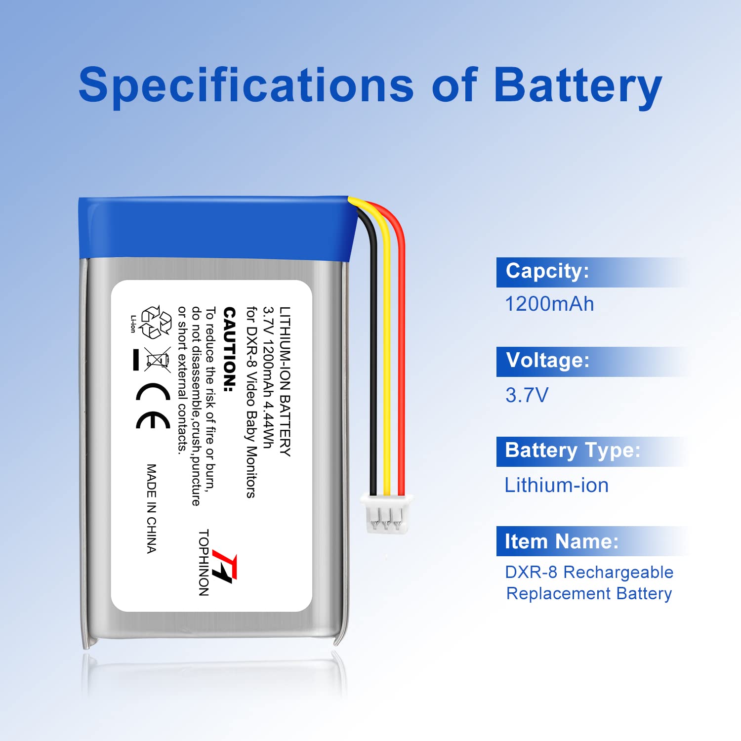 Tophinon Replacement Battery for Infant Optics DXR-8 Baby Monitor Battery Sp 803048,3.7V 1200mAh Lithium-ion Rechargeable