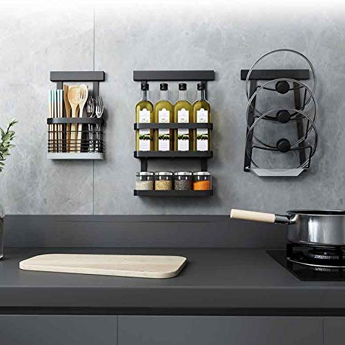 WUDILU Pot Lid Rack Wall-Mounted Pan Pot Cover Lid Rack Stand Stove Organizer Kitchen Storage Holder Rack Shelf Kitchen Accessory
