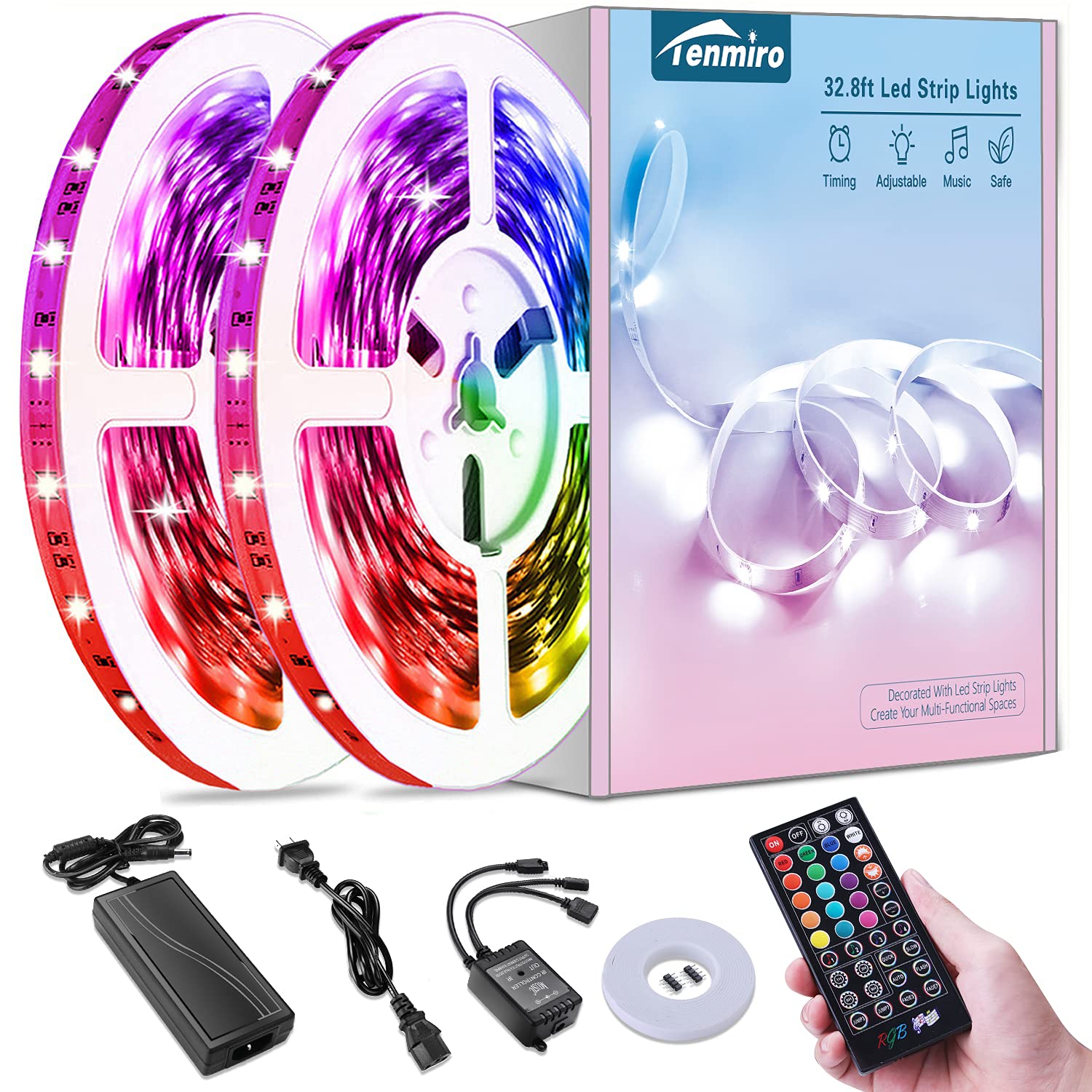 Tenmiro LED Strip Lights, 16.4ft Sync to Music LED Light Strip, RGB 5050 LED Strip Kit with 24-Key RF Remote Controller, Color Changing Music LED Strip Home Lighting Kitchen Bedroom Decoration