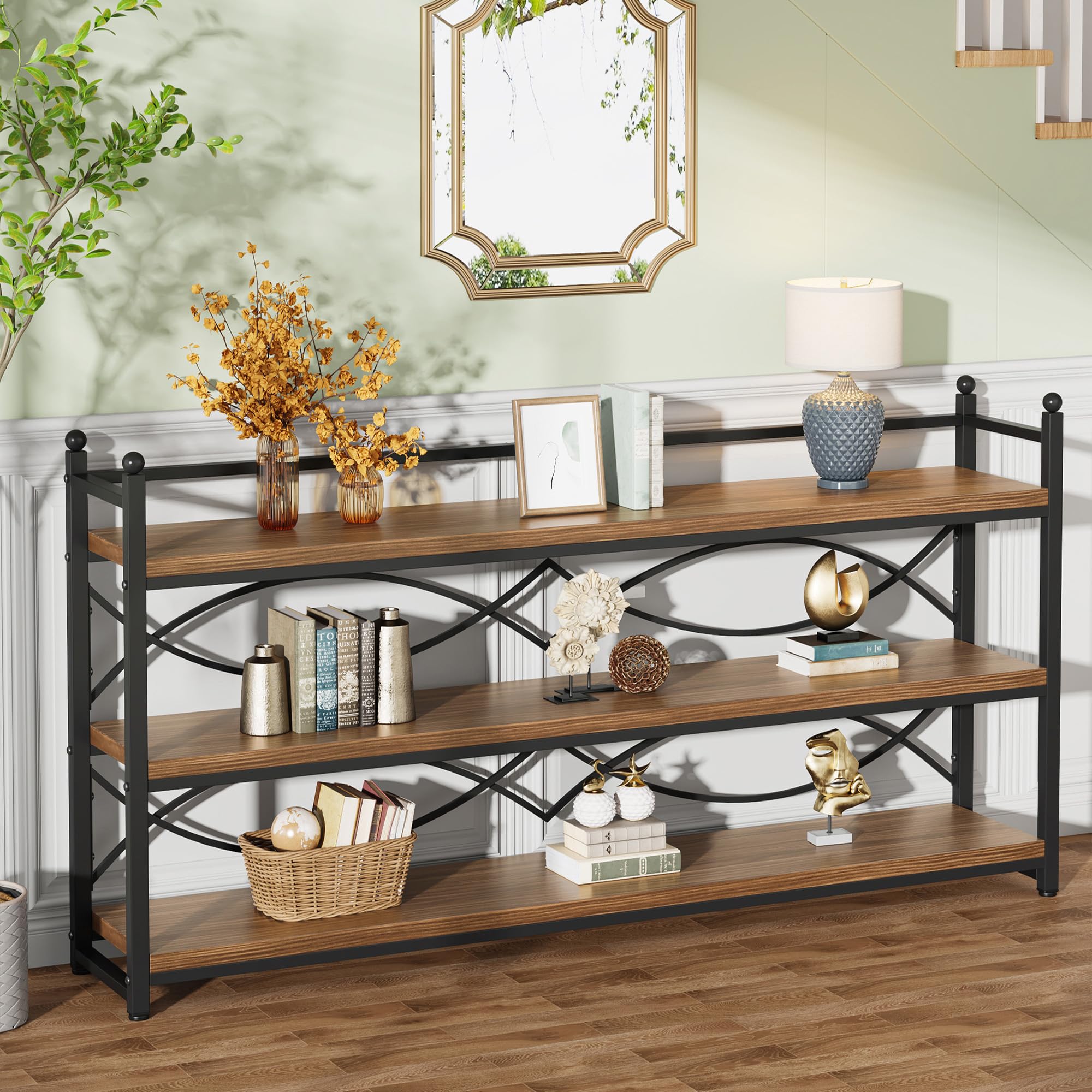 Tribesigns 70.9-Inch Long Console Table with Storage 3-Tier Extra Long Console Table Sofa Table Behind Couch Entryway Table, Rustic TV Stand Hallway Table for Living Room Entryway