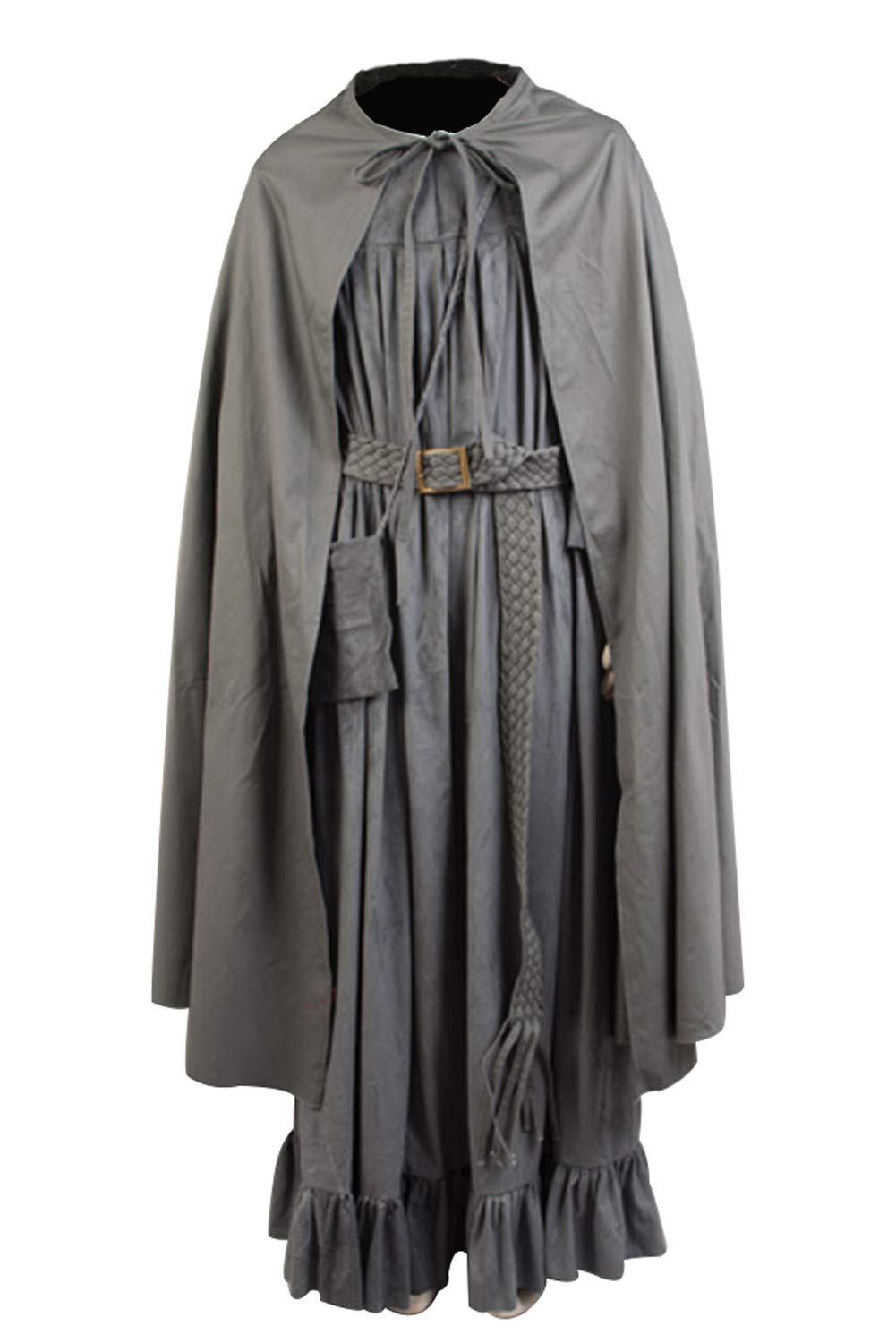 Ya-cos Men's Grey Wizard Cosplay Costume Robe Cloak Belt Wig Accessories Full Set