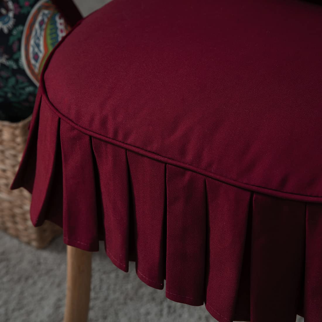 XSlive Solid Ruffled Chair Pad with Ties,Comfortable Non Slip Seat Cushion Kitchen Dining Decor Chair Cushion with Removable Cover (Burgundy,18"x18")