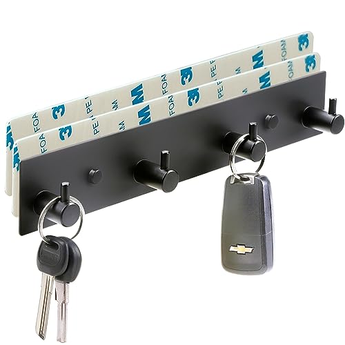 VIRFIN Key Hooks for Wall, Self Adhesive Key Holder for Wall with 2 Self-Adhesive Tapes, No Damage Key Holder Rack for Wall with 4 Key Hooks for Entryway, Door, Bathroom, Kitchen