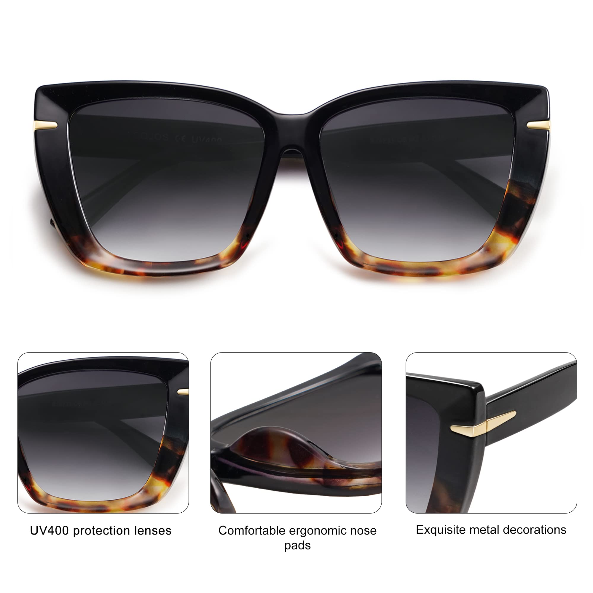 SOJOS Large Oversized Cat Eye Sunglasses for Women 70s Retro Trendy Designer Shades SJ2231, Brown Tortoise/Brown