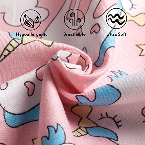 ZPECC Toddler Pillow with Pillowcase - 13 x 18 Organic Pillows for Sleeping, Soft Breathable Small Kids Pillow for Crib, Toddler Bed, Travel, Pink Unicorn (Intended for Age 2 and up)