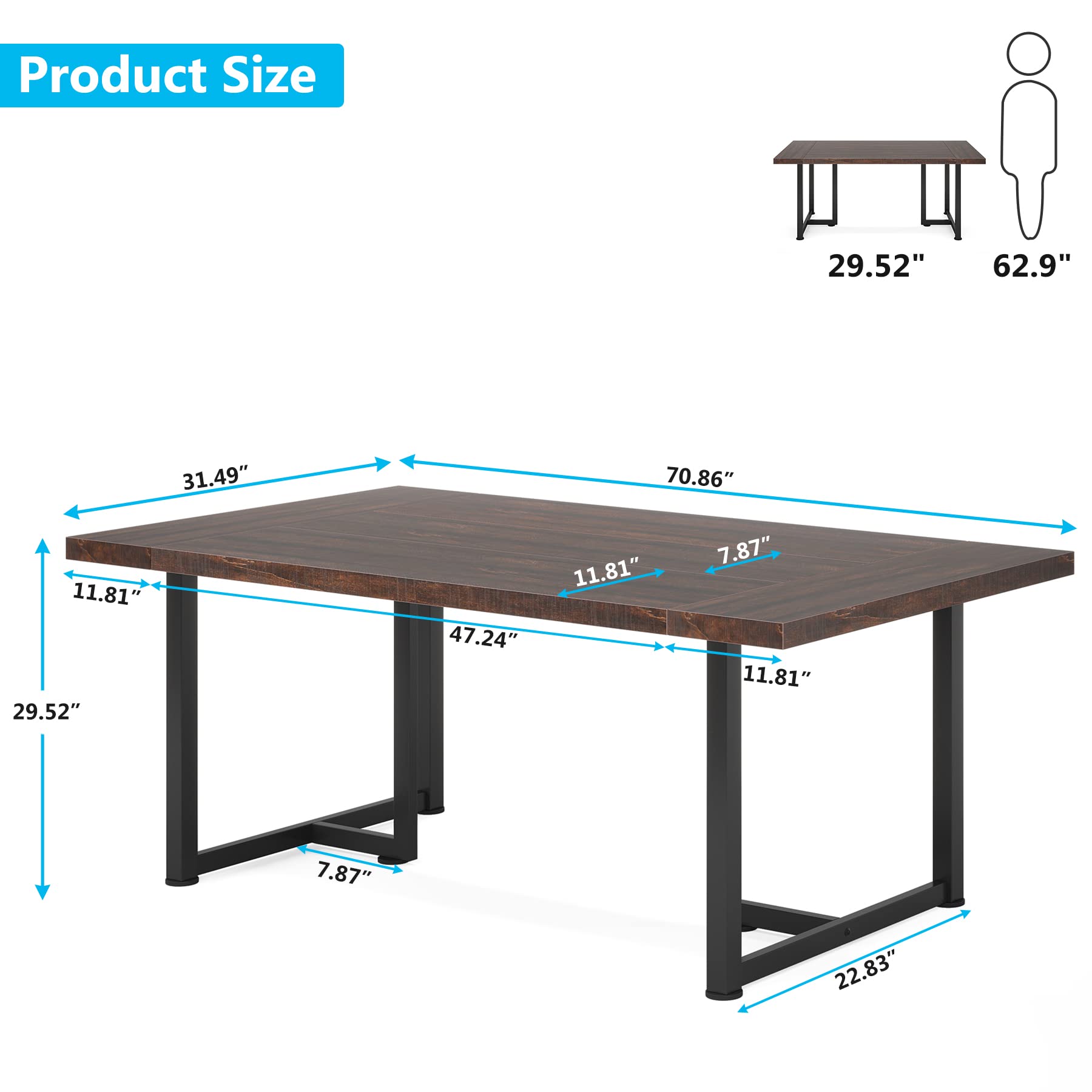 Tribesigns Dining Table for 6, Rectangular Dining Table with Strong Metal Frame, 63-inch Industrial Wood Kitchen Table for Dining Room, Home Furniture (Rustic Brown & Black)