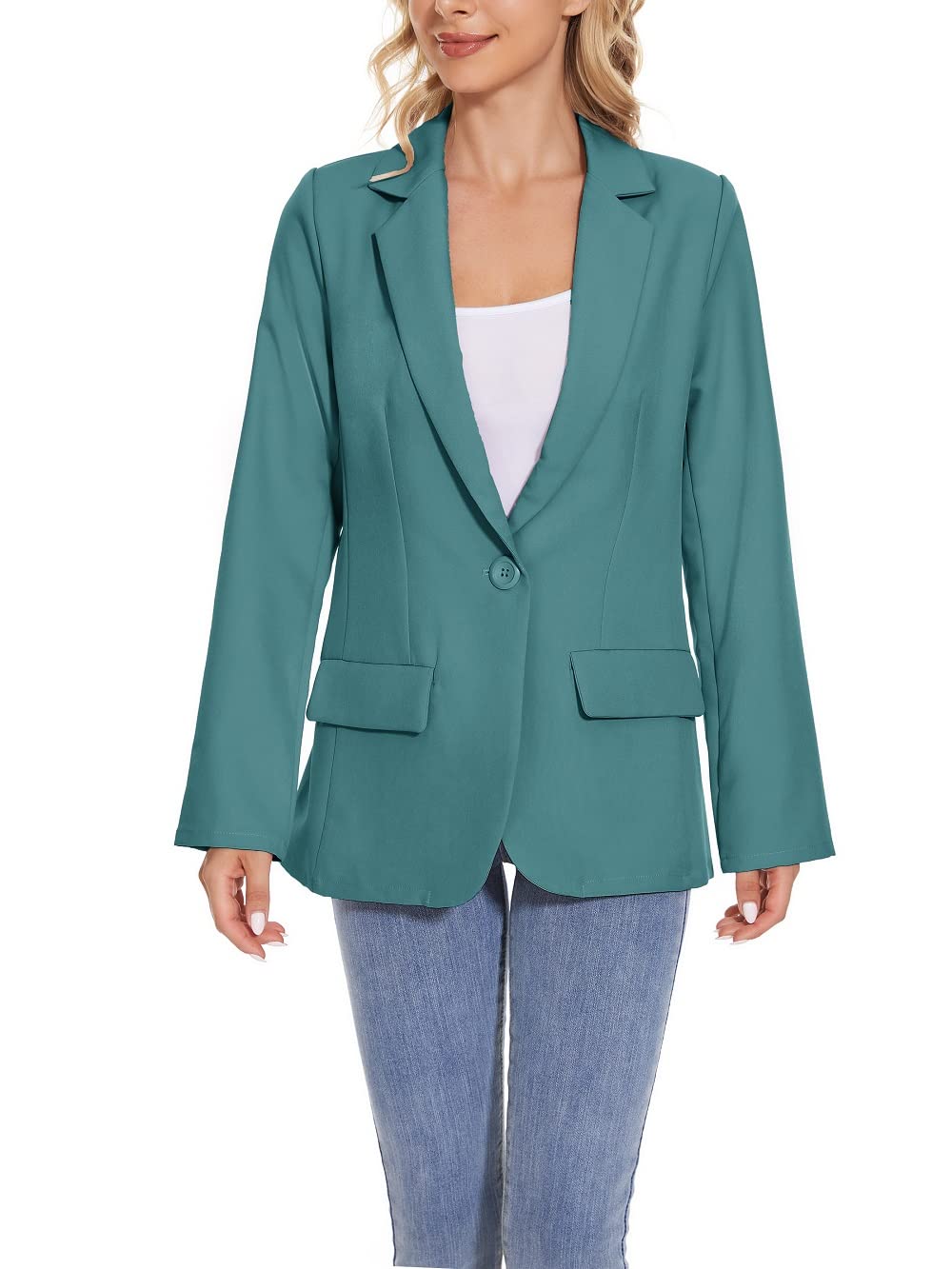 Womens Casual Blazers Open Front Long Sleeve Work Office Jackets Blazer,Casual Work Solid Color Blazer (Dark Green, M)