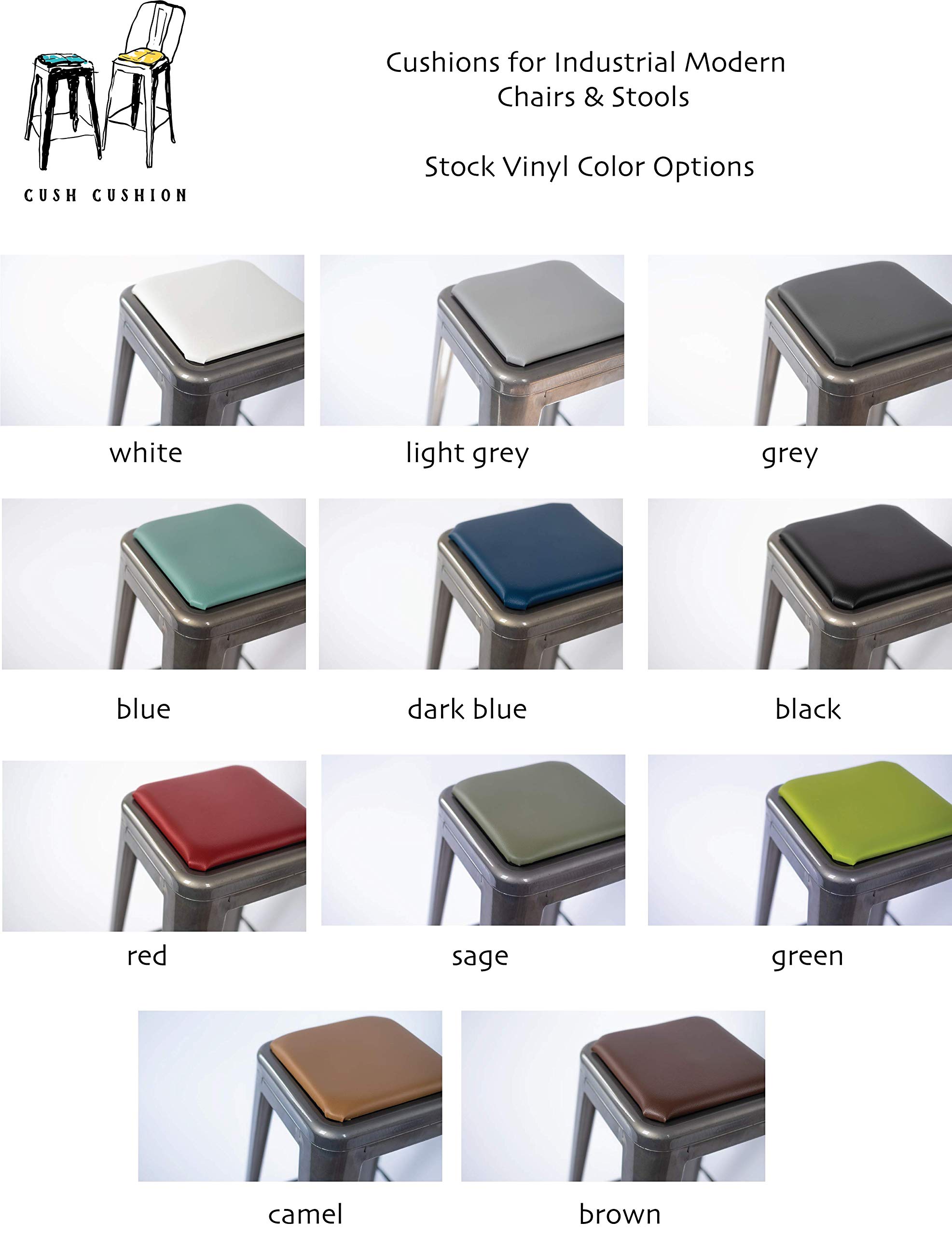 Square Stool Cushion for Industrial/Modern/Farmhouse and Other Metal Stools - Made in USA (Black 4 Pack)