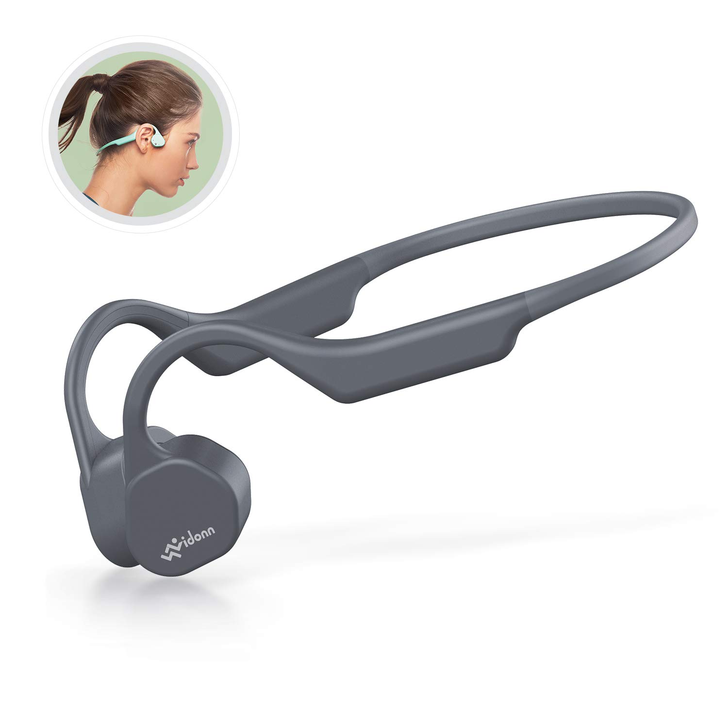 VIDONN Bone Conduction Headphones Bluetooth V5.0 F3 Mini Open Ear Wireless Sports Headset Sweatproof w/Mic - for Cycling Running Driving Gym - Grey