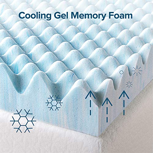 ZINUS 3 Inch Swirl Gel Cooling Memory Foam Mattress Topper, Cooling Airflow Design, CertiPUR-US Certified, Queen , Blue