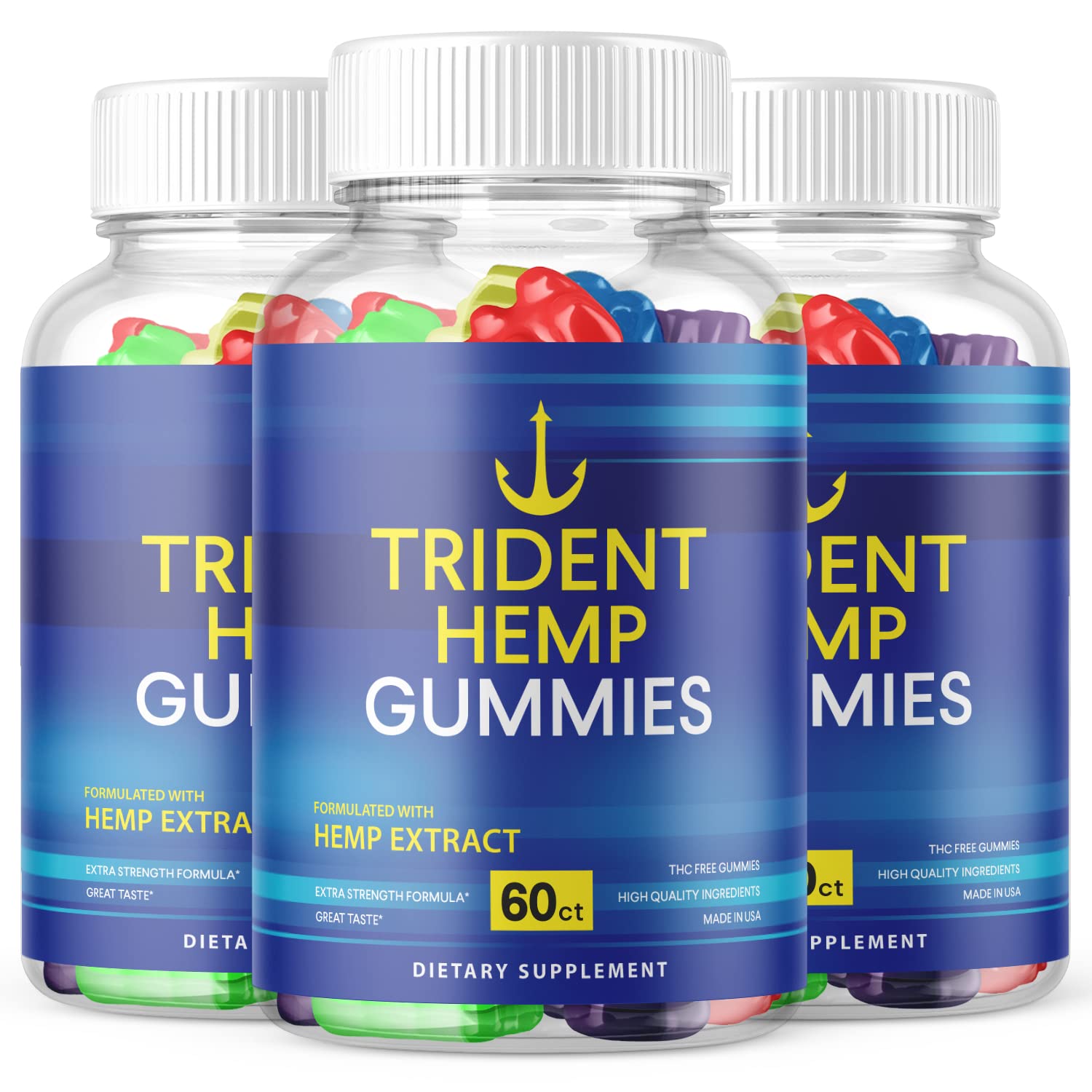 Trident Hemp Gummies - Trident Hemp Gummies with Hemp Extract - Trident Hemp Gummy Multivitamin Advanced Formula Supplement (3 Pack)