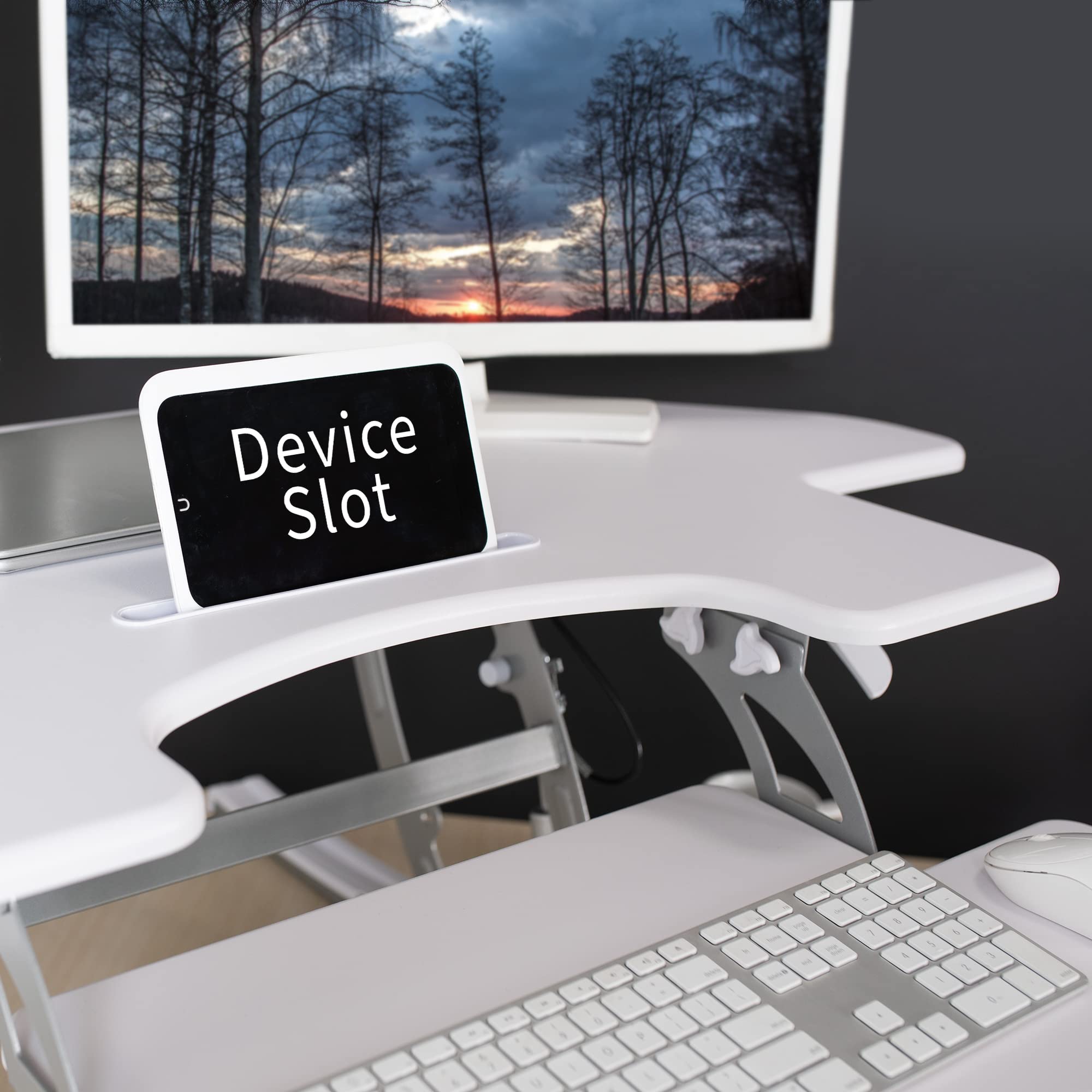 VIVO 43 inch Corner Height Adjustable Cubicle Stand Up Desk Converter, V Series, Quick Sit to Stand Tabletop Dual Monitor Riser Workstation, White, DESK-V000VCW
