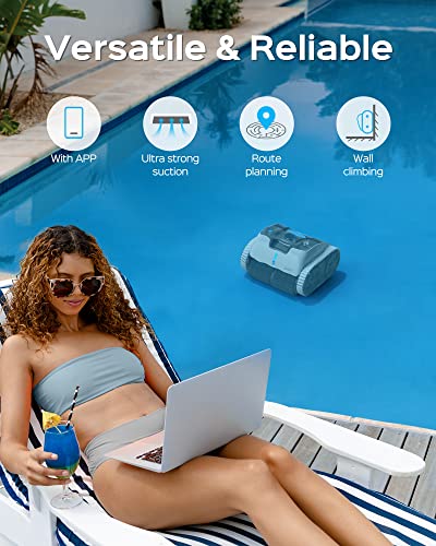 WYBOT S1 High-end Cordless Wall Climbing Robotic Pool Cleaner with APP Mode, Smart Mapping Tech, Lasts 180mins, Automatic Pool Vacuum Robot with Powerful Suction, Fast Charging Fit for Inground Pools