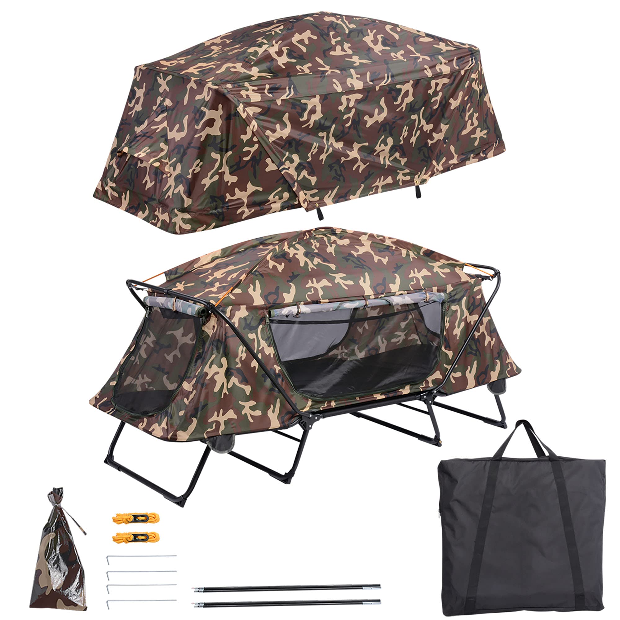 Yescom Folding Tent Cots Oversized Tent Cot Portable 1-Person Waterproof Tent Durable Camping Bed with Carry Bag Rain Fly Bag for Outdoor Camping Picnic & Hiking, Camouflage