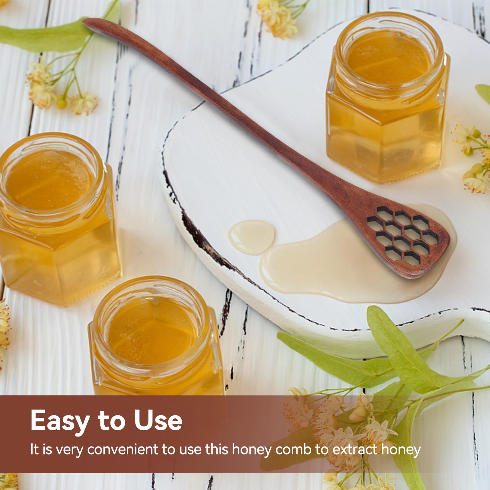 Wood Honey Drizzler 3pcs, Honey Dipper Sticks Wooden Honey Comb Honey Stick Honey Dipper Spoon Coffee Stiring Spoon Syrup Dippers(Brown)