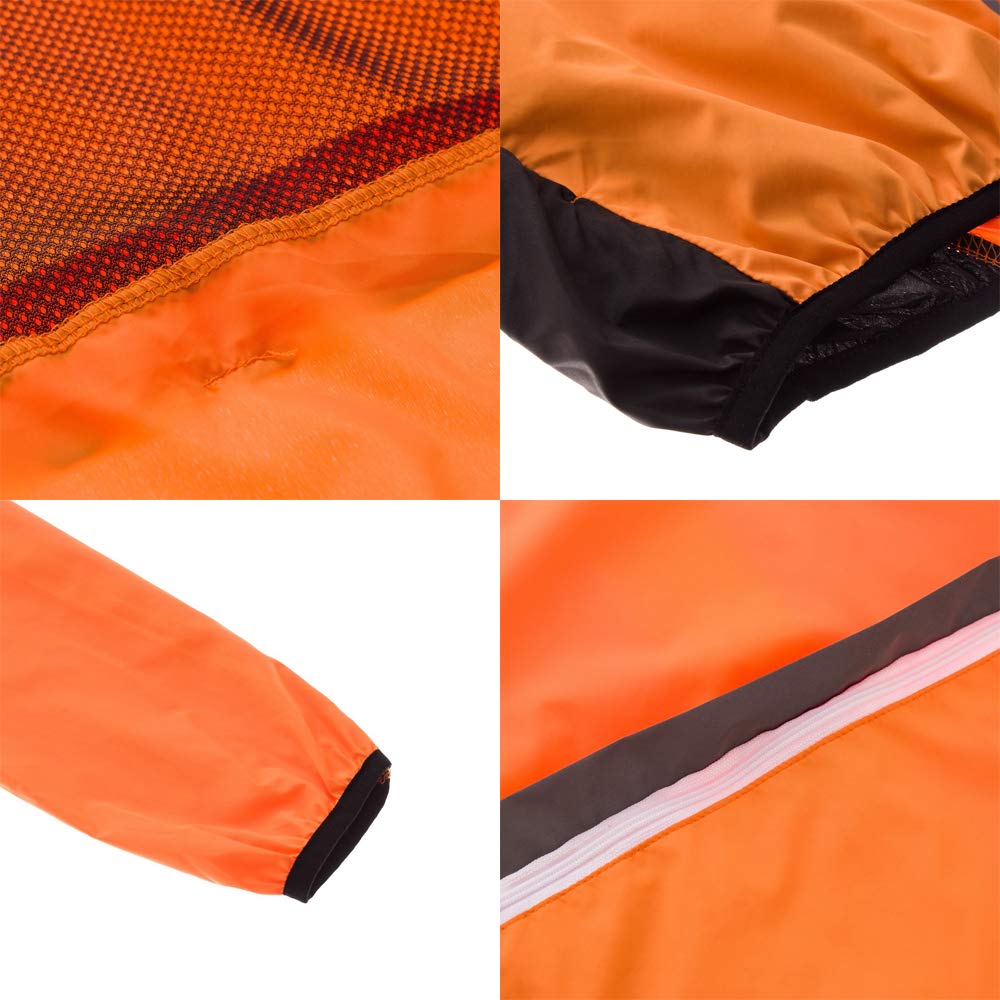 YVO Cycling Raincoat, Rain Jacket Waterproof Coat Windproof Raincoat, Lightweight, Back Breathable Mesh & Reflective Strip & Pockets Design, Unisex for Men Women Adults Teens (Orange, Medium)