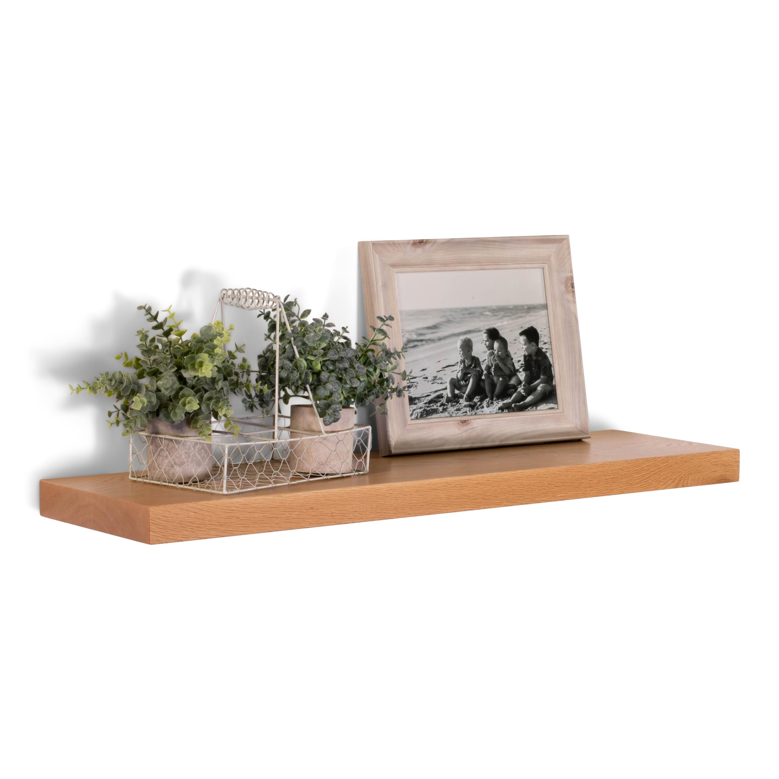 Solidwood Interiors | White Oak Floating Shelf | Anywhere Adjustable Hidden Stud Mount Bracket (Unfinished, 60" L x 12" D)