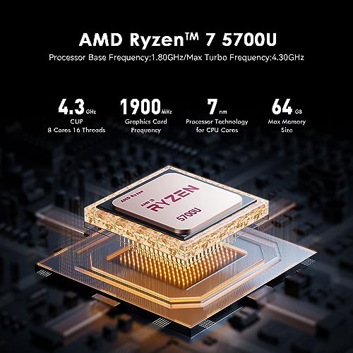 TRIGKEY S5 Pro Max AMD Ryzen 7 Mini PC Desktop AMD 8C16T 5700U 16G DDR4 500G NVME SSD Micro Computer, Support Mini Computer W10 Pro, 4K@60/144Hz HD Triple Display, DP 144Hz, WiFi 6, BT 5.2, USB 3.2