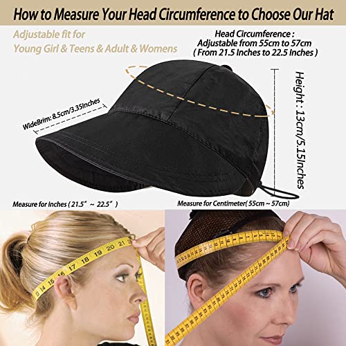 Womens Wide Visor Brim Sun Hat Quick Dry Sun Protection Visor Cap Summer Travel Baseball Hat Golf Outdoor Teens (S/M) Black
