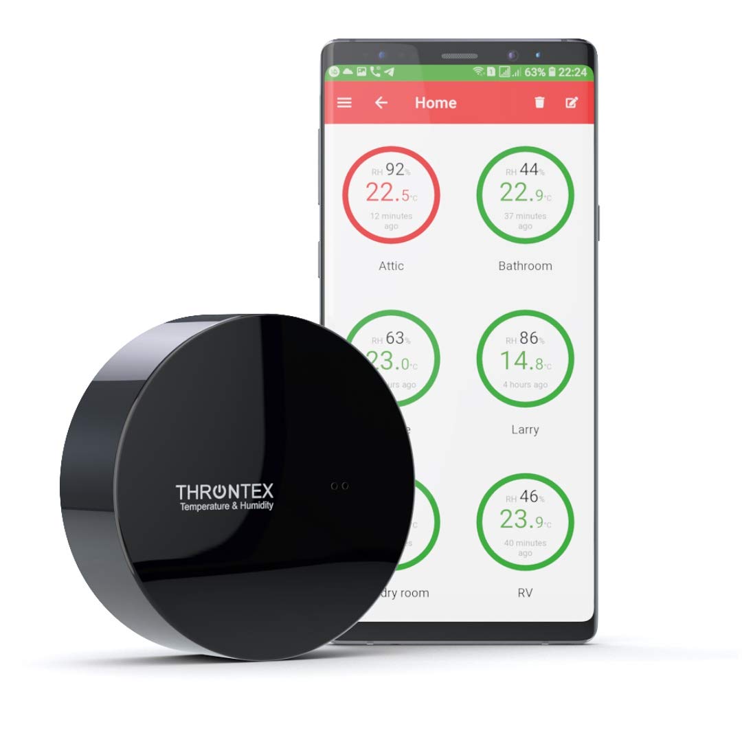 Throntex Wireless Thermometer/Hygrometer | Direct WiFi Connection with Text Message & Email Alarms | Compatible with iPhone + Android + PC