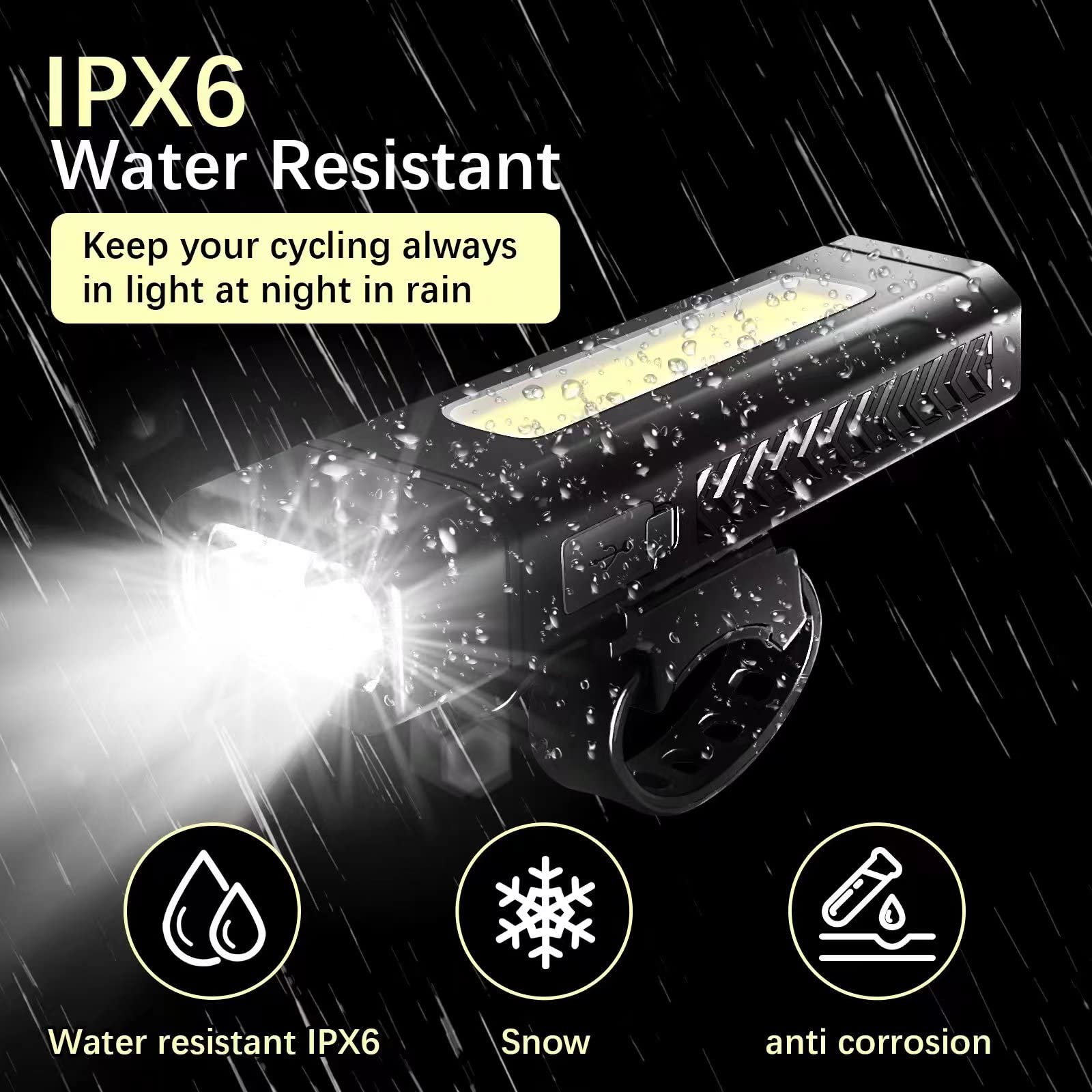 USB Rechargeable Bike Front Lights - 1000 Lumens Headlight & Tail Light Set-with COB Light- Water Resistant - Fits All Bicycles, Hybrid, Road, MTB