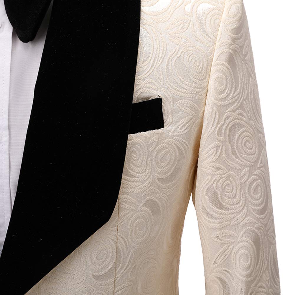 Wemaliyzd Men's Classic Fit 2 Piece Jacquard Wedding Suit Blazer Patterned Tux Jacket Pants FZ073-BT(Champagne,46L)
