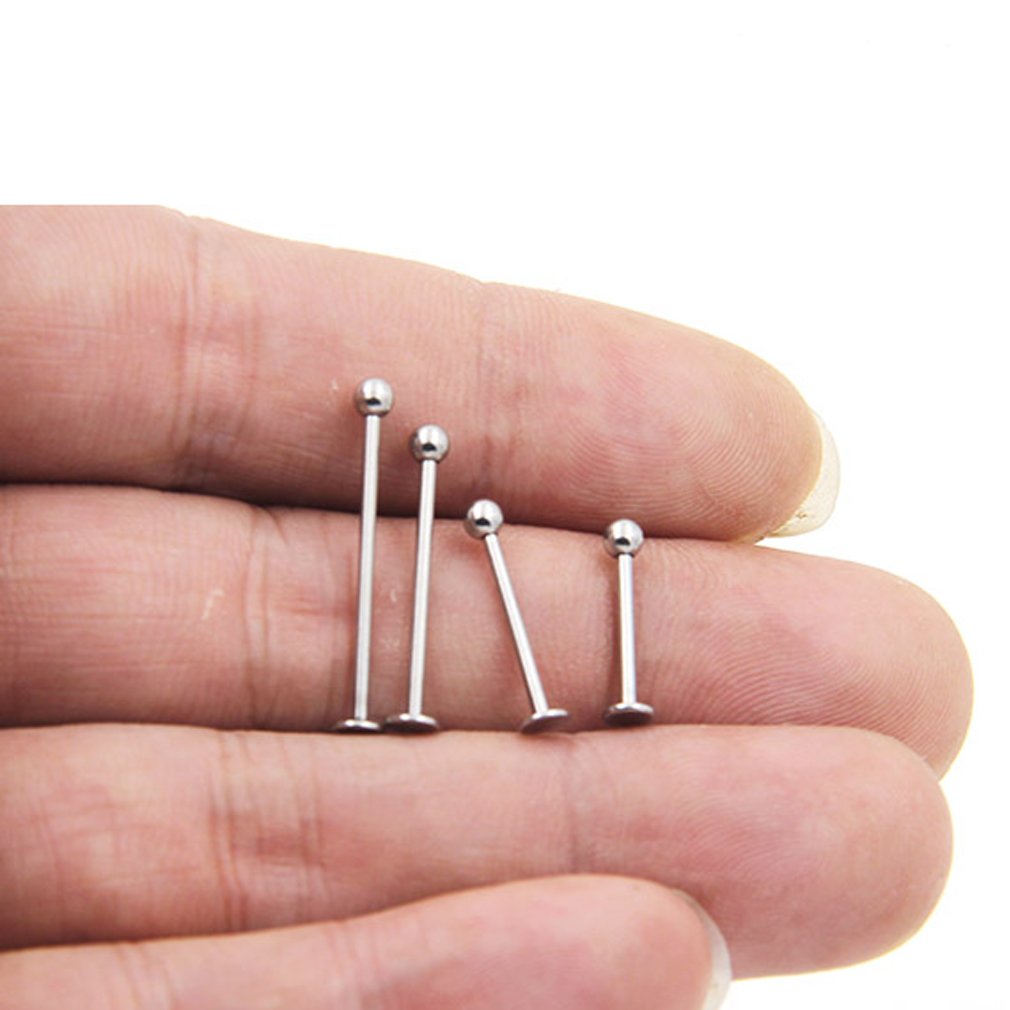 Thenice 6 Pcs Especially Long 1.2mm Fine Needle Flat Tongue Nails Lips Ring Dimples Cheek (Black Rod Length 14 mm 3 mm Ball)