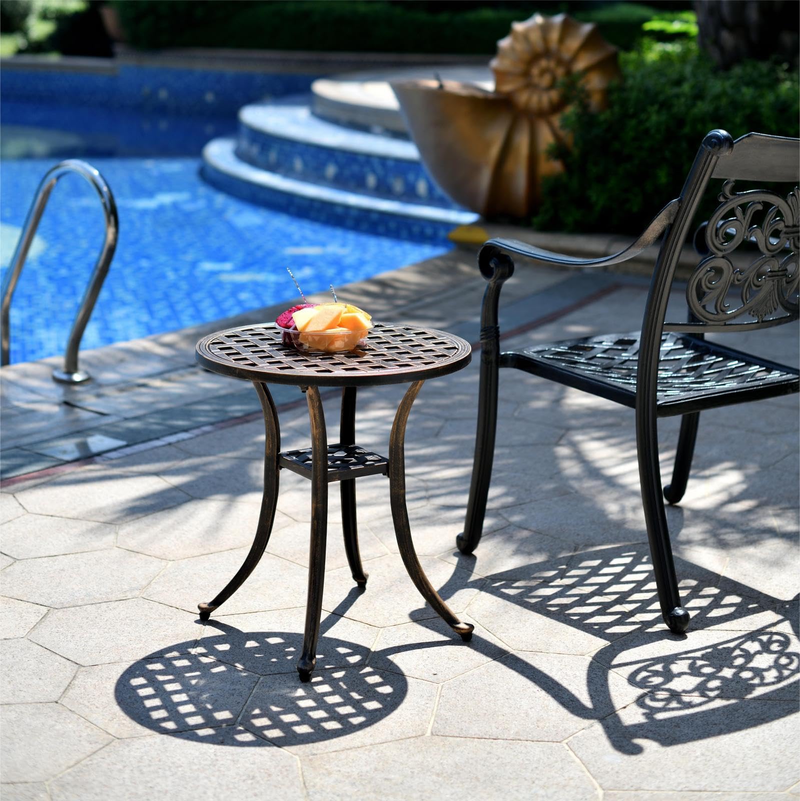 ZOTORUN Outdoor 19" Cast Aluminum Round Side Table End Table for Patio, Backyard, Pool, Indoor Companion, Easy Maintenance and Weather Resistant, Bronze
