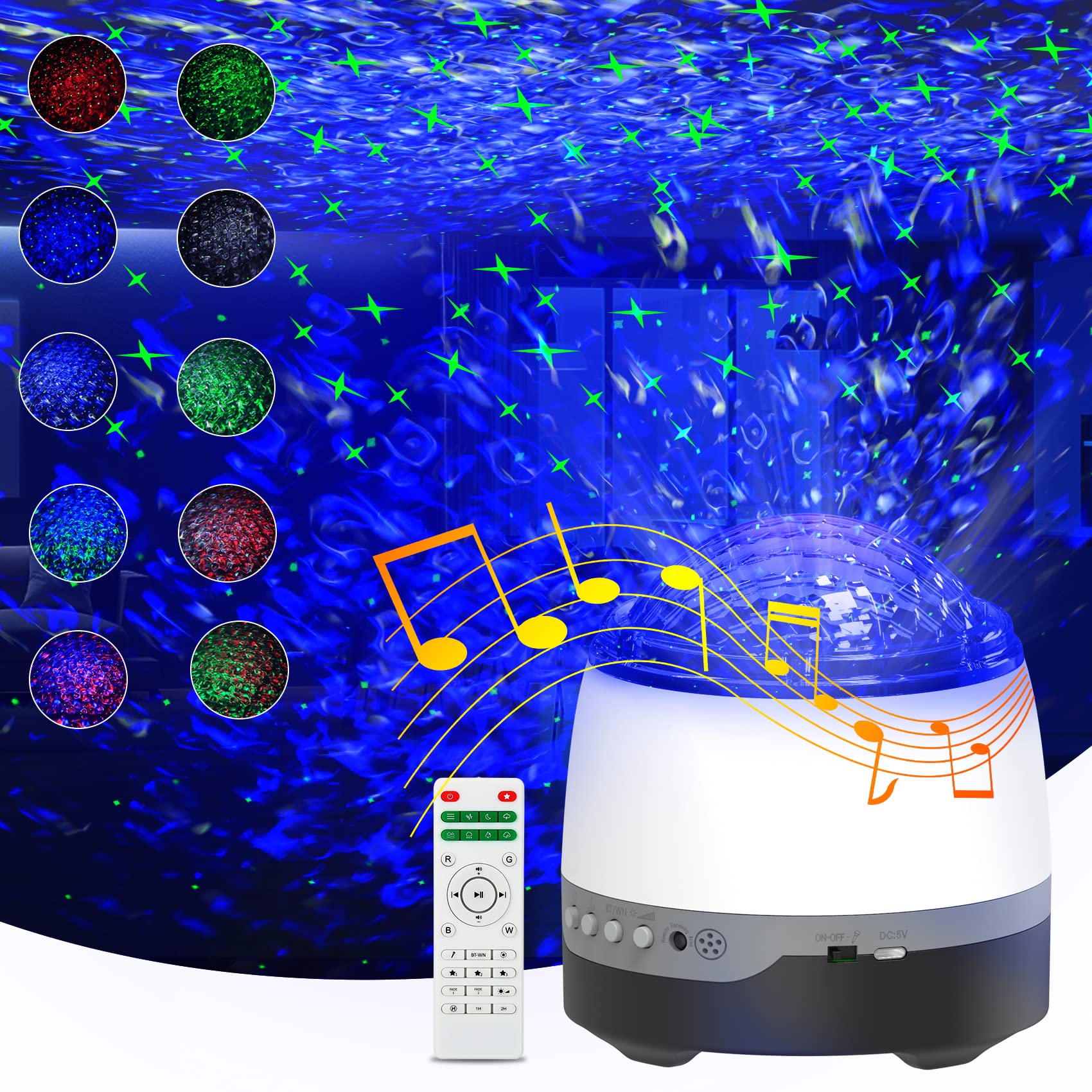 Star Projector,Galaxy Projector Night Light for Kids,Sleeping Soothing White Noise Sound Machine with Remote,Music Speaker,8 Soother Sounds,Timer,Ocean Wave Projector Light for Baby Adults Room