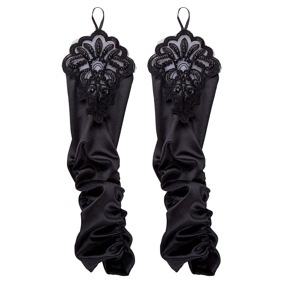 Xuhan 15"/ 21" Long Flapper Evening Opera Satin Gloves for Women Elbow Length 1920s (Black-13.8 inches)