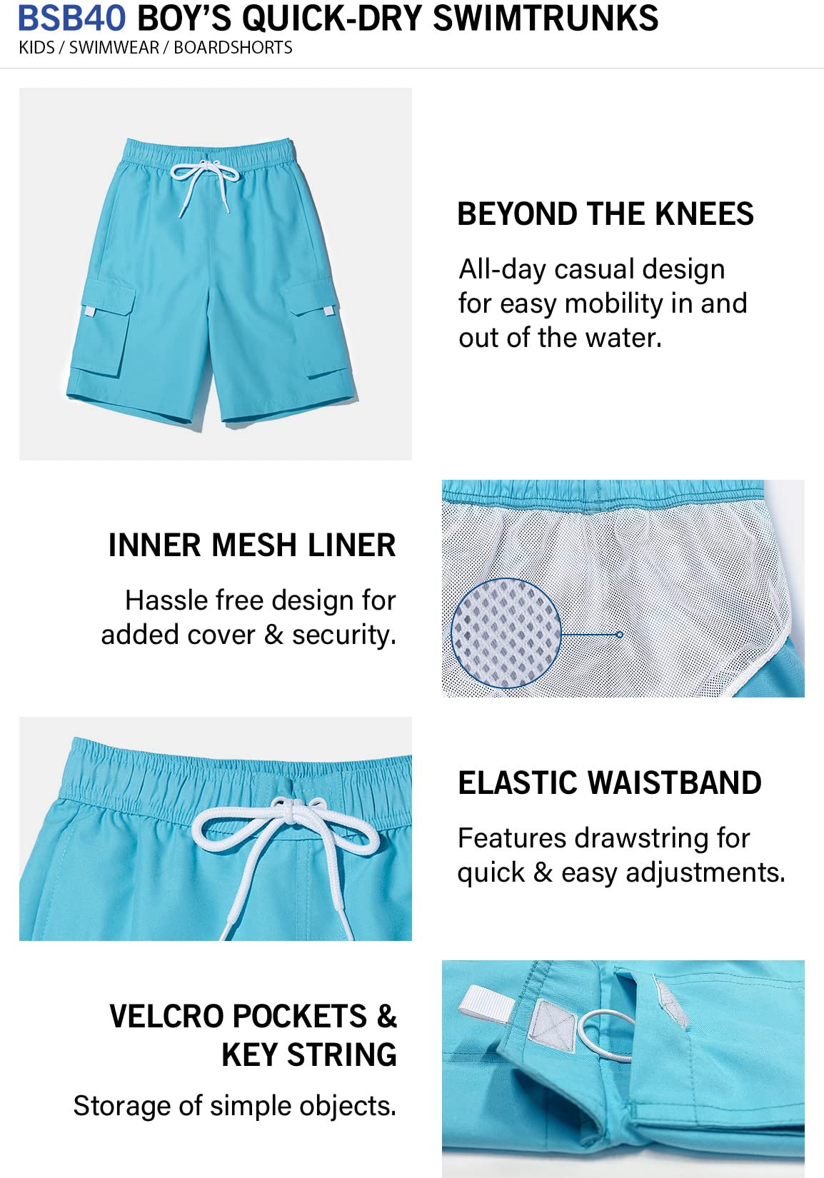 TSLA Boys Swim Trunks, Quick Dry UPF 50+ Beach Board Swim Shorts, Swimsuit Swimwear with Inner Mesh Liner, Solid Trunks Aqua, 6