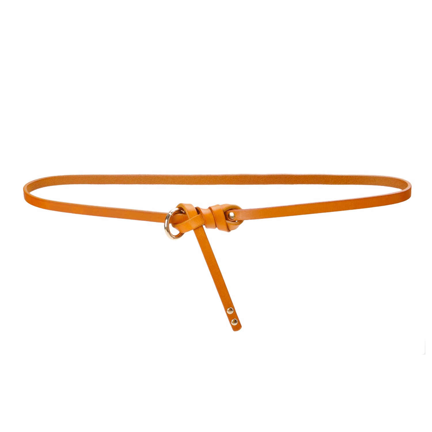 ZLYC Womens Genuine Leather Knot Belt Thin Skinny Waist Belt for Dresses 0.4" Wide, Yellow