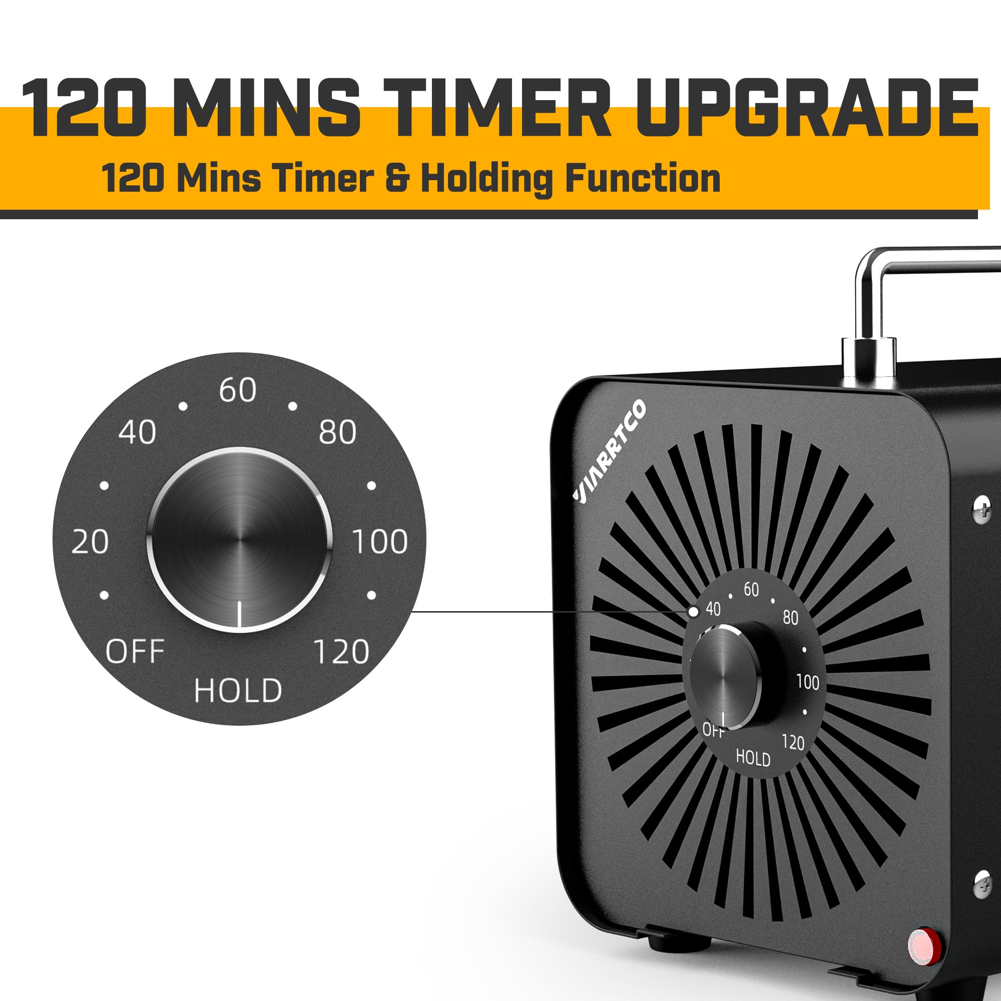 VIARRTCO Ozone Machine Generator 30000mg/h - 6000+ Sq. Ft. Ozone Machine Odor Removal for Home and Car with 120min timer All Metallic Black