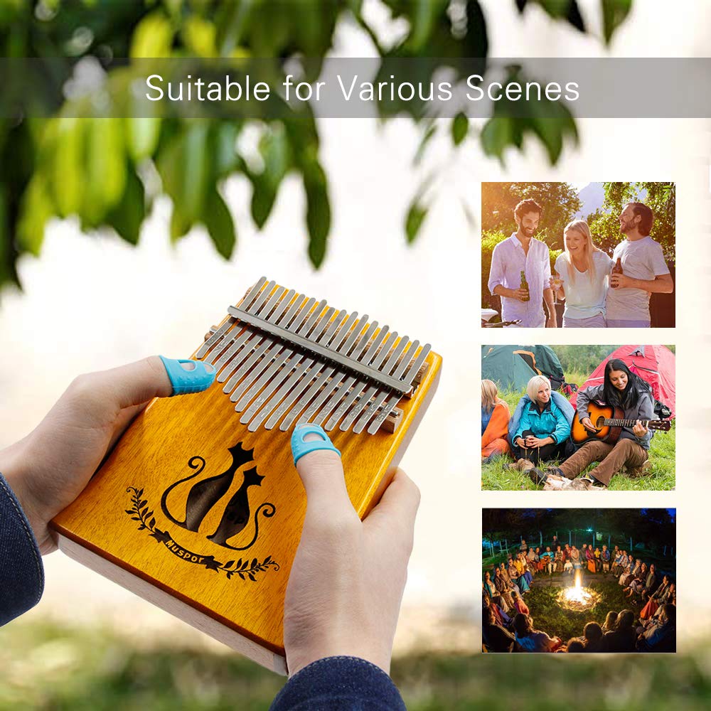 Thumb Piano Kalimba 17 Key with Study Instruction and Tune Hammer Portable Musical Instruments Gifts for Adult Kids and Beginners (Double cat)