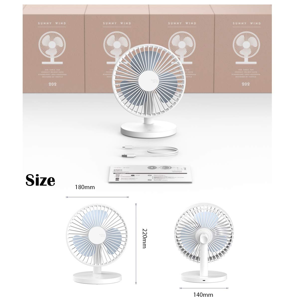 USB Desk Fan for office USB & Battery Powered Table Fan 3 Speeds Adjustable(9.25 x 7.28 x 5.67, White)